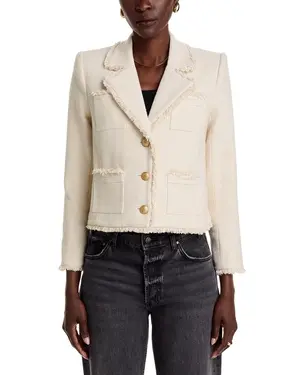 L'Agence Sylvia Fringe Trim Tweed Jacket - Ivory/Light Gold - 40